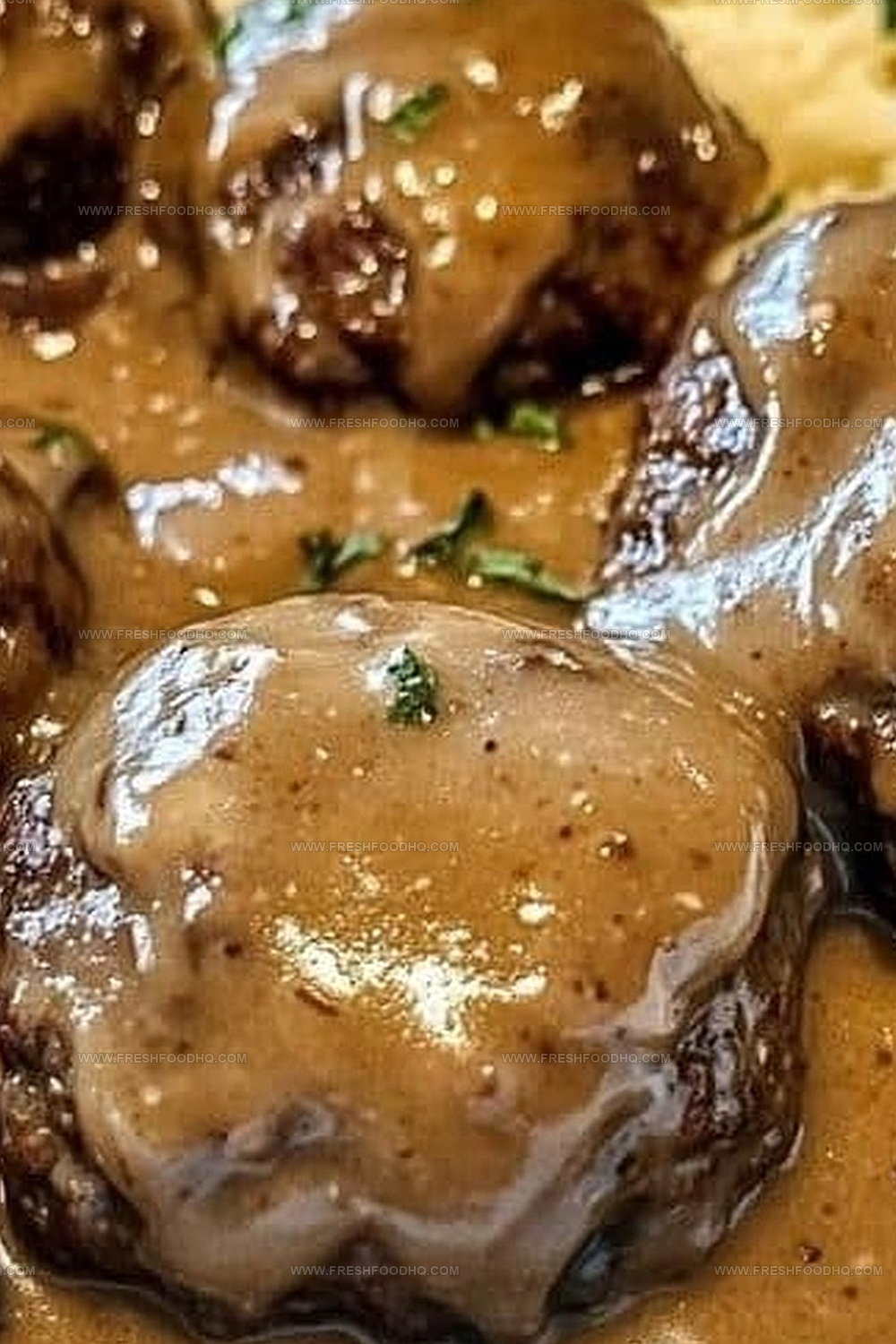 Juicy Salisbury Steak Meatballs with Mushroom Gravy Recipe - Fresh Food HQ